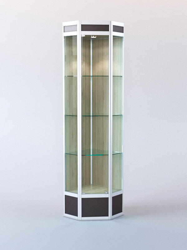 Витрина для музеев вооруженных сил "экспонат" №5-1 угловая (задняя стенка ДВП), Дуб Венге и Дуб Сонома