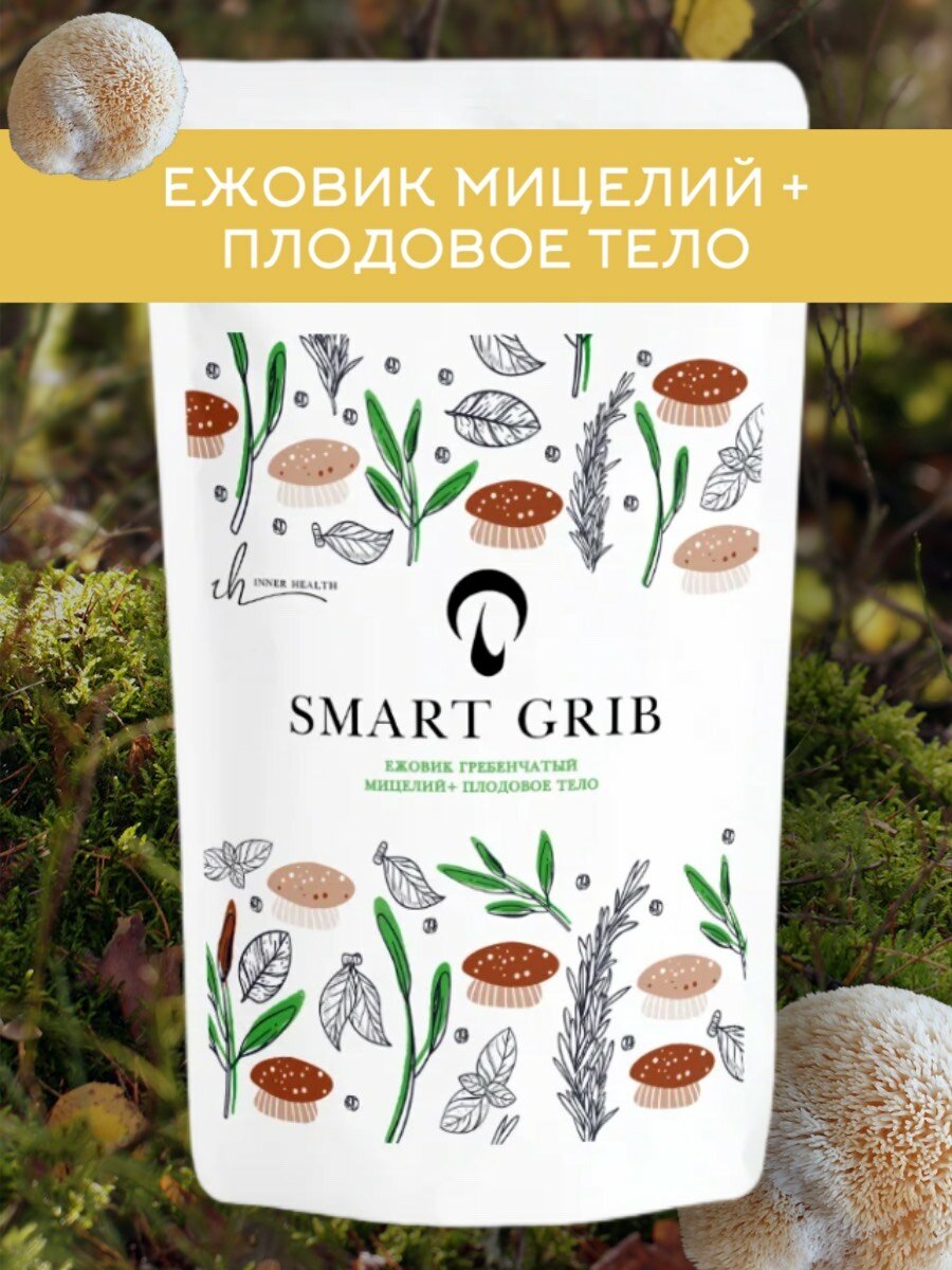 Гриб ежовик гребенчатый мицелий + плодовое тело, усиленный природный ноотропный комплекс, порошок