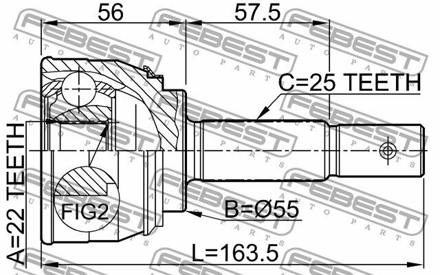 ШРУС наружный 22X55X25 (NISSAN SUNNY B14/ALMERA N15 1995-2000) FEBEST, 0210013 FEBEST 0210-013