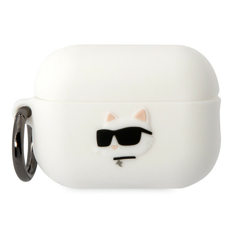 Karl Lagerfeld силиконовый чехол для Airpods Pro 2, Silicone case with ring NFT 3D Choupette белый
