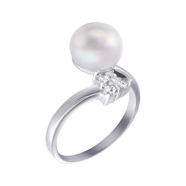 Кольцо, серебро, 925 проба, жемчуг, фианит