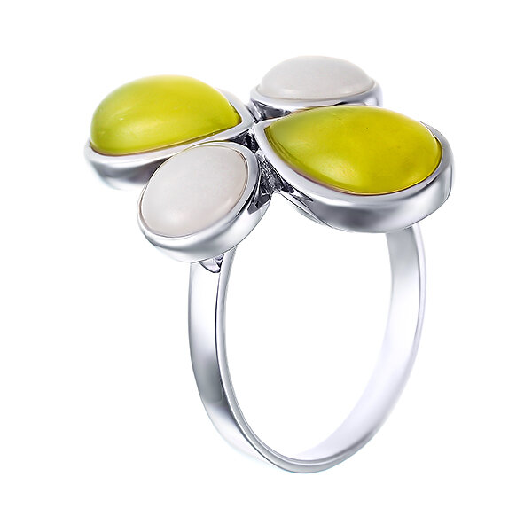Кольцо, серебро, 925 проба, жадеит, агат