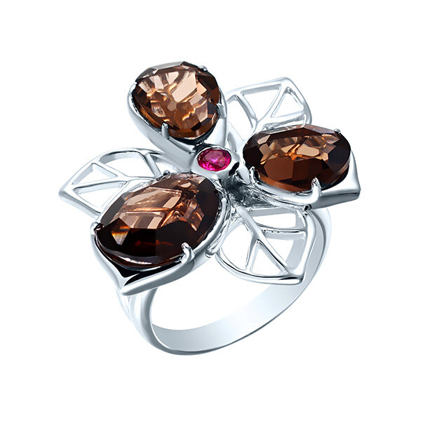 Кольцо, серебро, 925 проба, раухтопаз