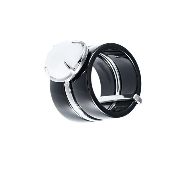 Кольцо широкое, серебро, 925 проба, родирование, керамика, стекло