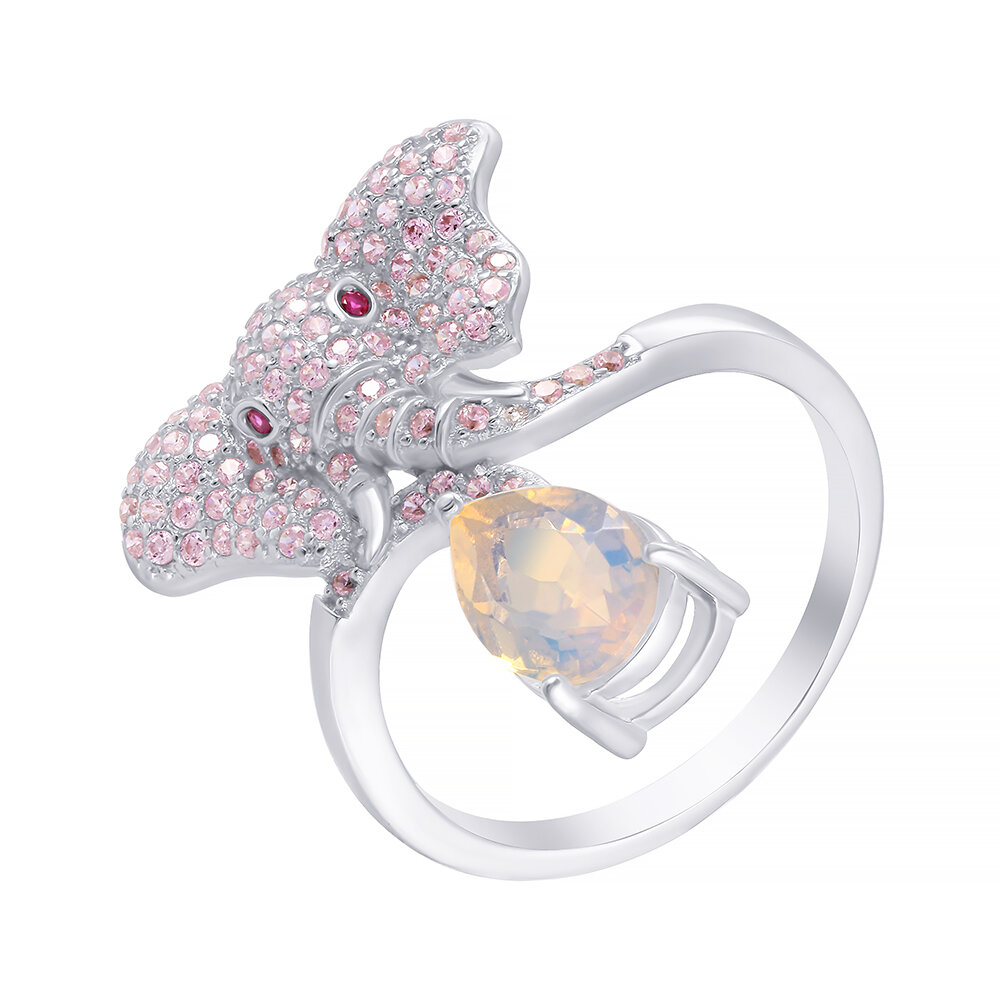 Кольцо, серебро, 925 проба, фианит, опал