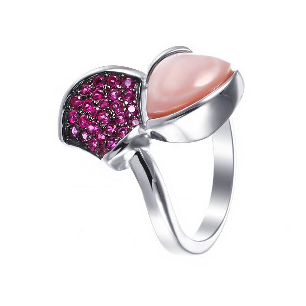 Кольцо, серебро, 925 проба, перламутр, фианит