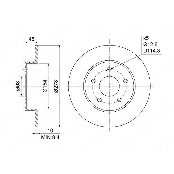LYNXAUTO bn-1101 (011642121141 / 08946120 / 08946121) диск тормозной задний (278x10) Nissan (Ниссан) primera(p12)