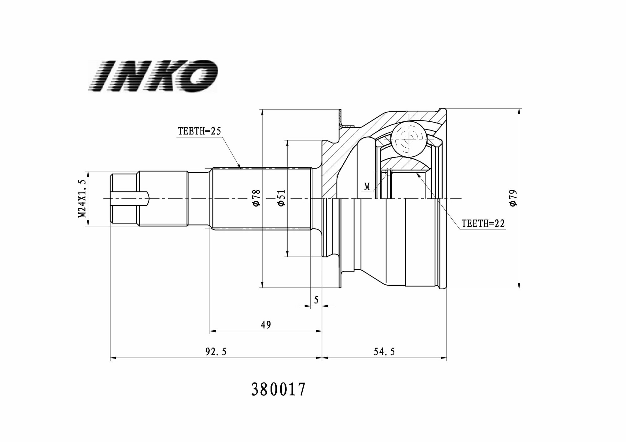 Шрус внешний 25 22 перед прав лев INKO 380017