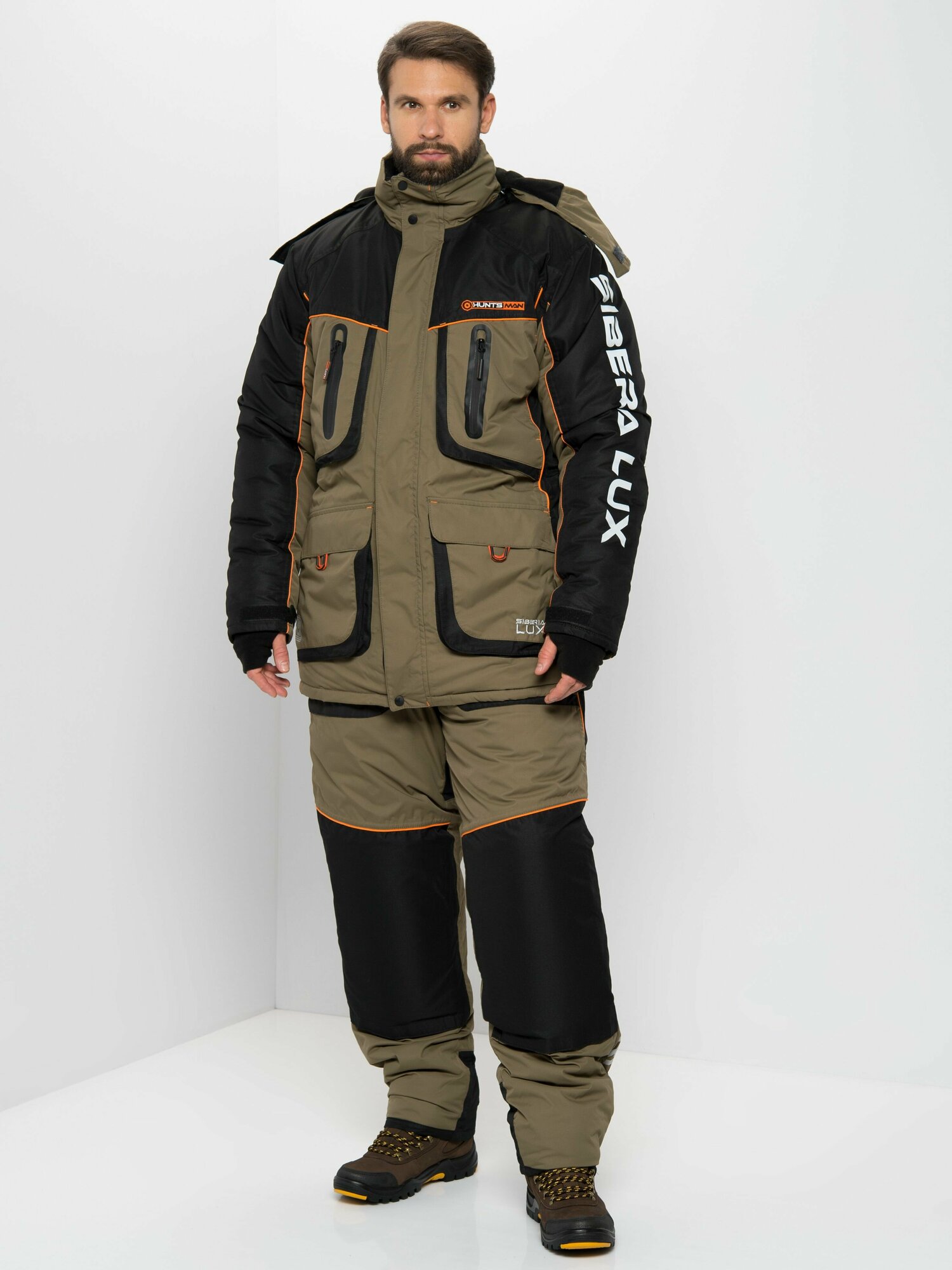 Костюм мужской зимний Huntsman Siberia LUX для охоты, рыбалки ветровлагозащитный, ткань Breathable, цвет хаки/черный (р.52-54/182-188)
