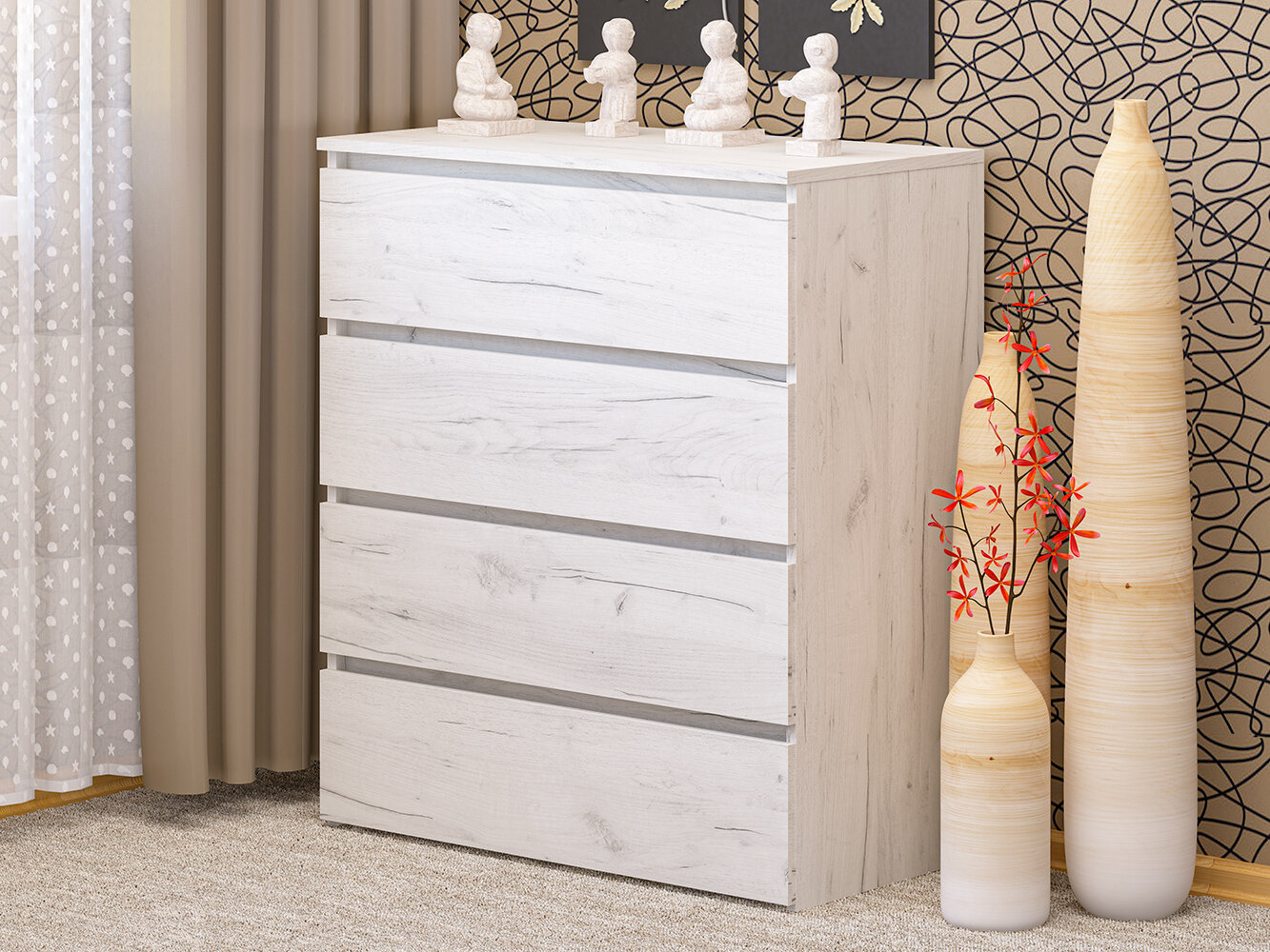 Комод МК "Пирамида" К-24, 4 ящика , цвет крафт светлый, 92,5х80х42 см