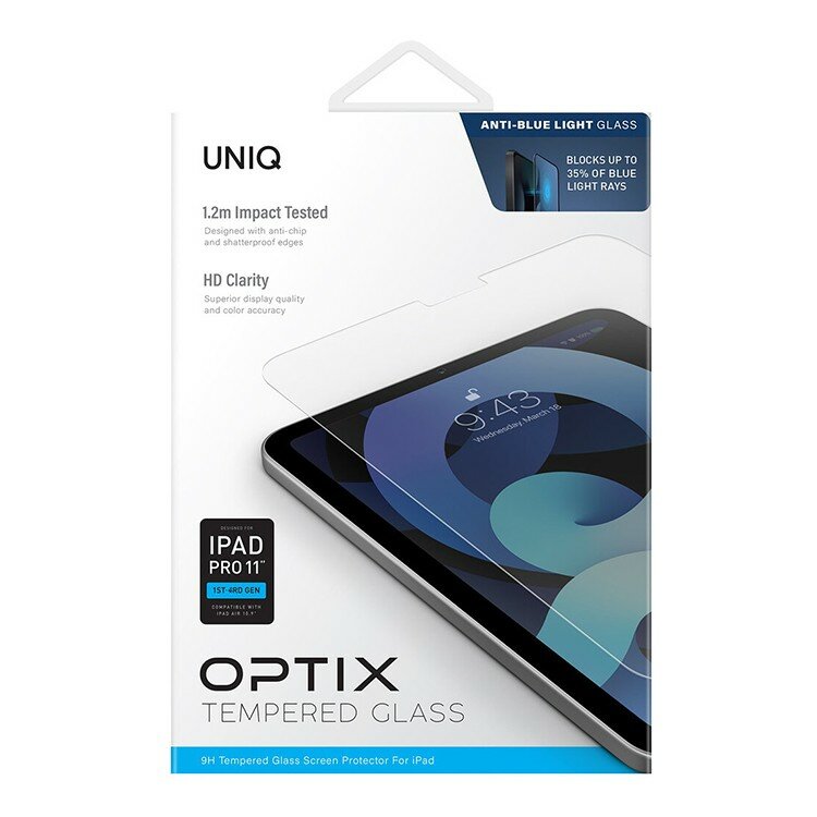 Uniq защитное стекло для iPad Pro 11 (2018/21/22) | Air 10.9 (2020/22), OPTIX Anti-blue light прозрачное