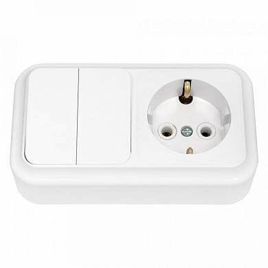 Блок (роз. 16А + 2 кл. выкл. 10А) ОУ бел. (земля) 2В-РЦ-529