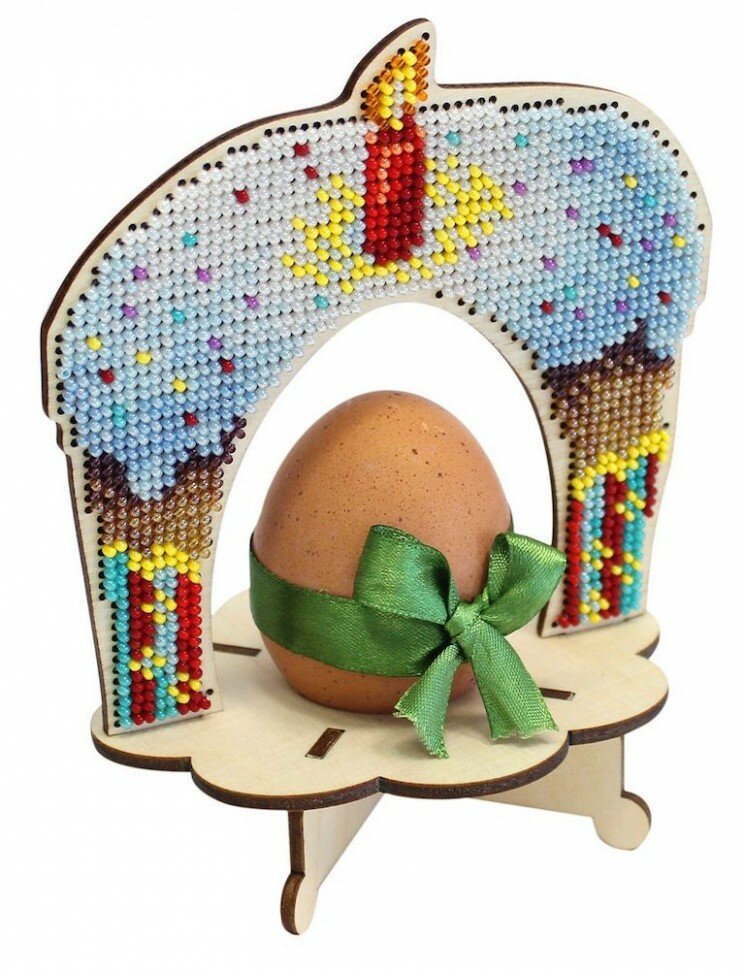 Набор для вышивания Щепка #О-056 Подставка под пасхальное яйцо "Кулич", Вышивка бисером, 14 x 12 x 9 см