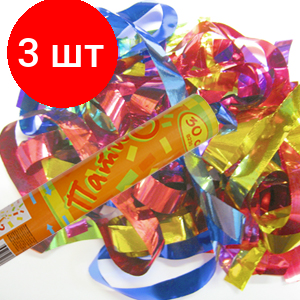 Комплект 3 шт, Хлопушка пневматическая ПатиБум, 30см, в пластиковой тубе, фольгированное конфетти