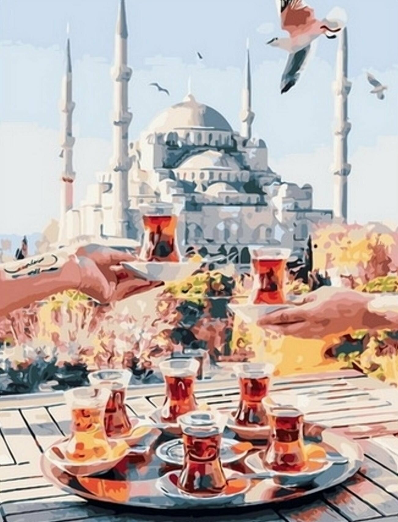 Картина по номерам на подрамнике 40*50 см "Турецкий чай в кафе рядом с мечетью"