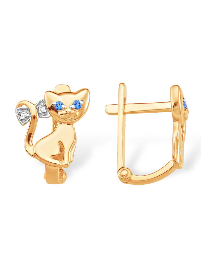 Серьги, красное золото, 585 проба, фианит