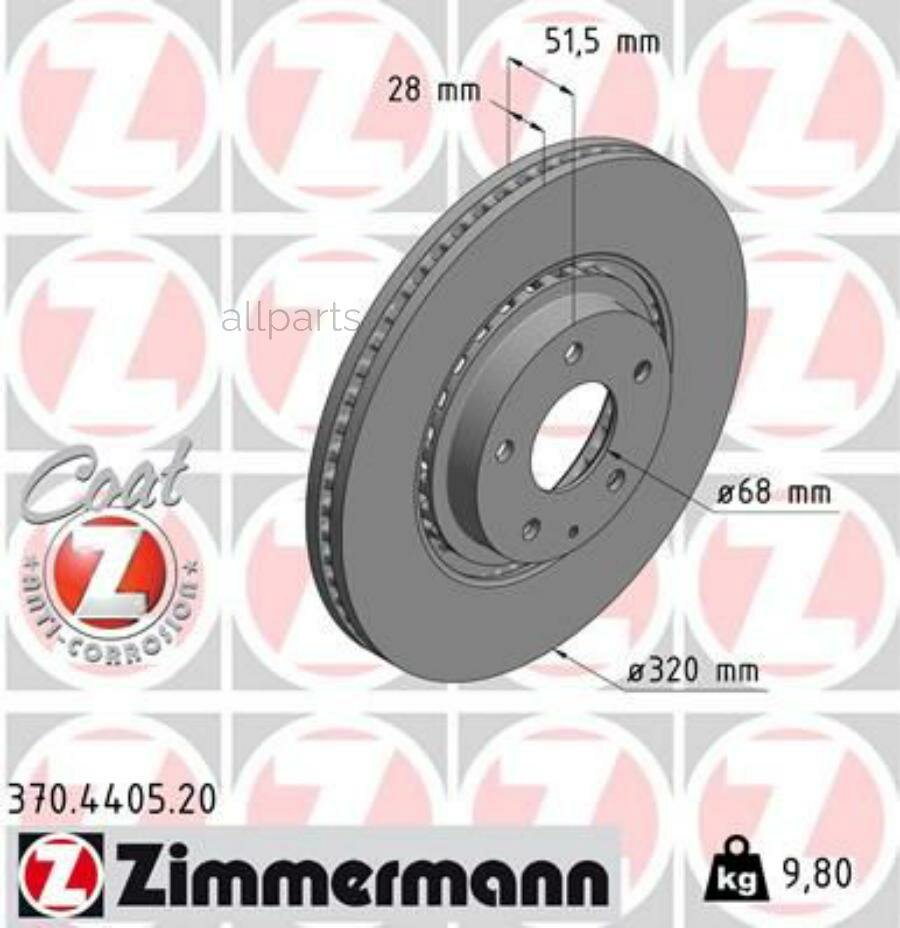 ZIMMERMANN 370440520 Диск тормозной передний вент. MAZDA CX-9 ZIMMERMANN 370440520