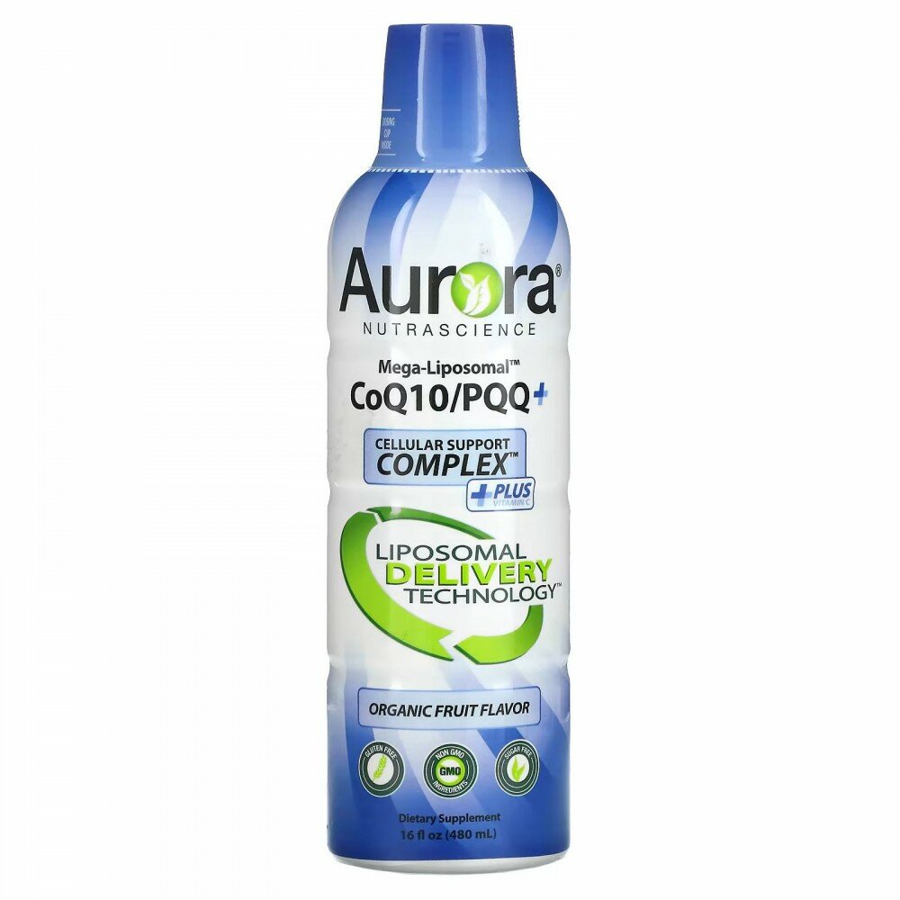 Aurora, Mega-Liposomal коэнзим Q10+PQQ, вкус органических фруктов, 480 мл