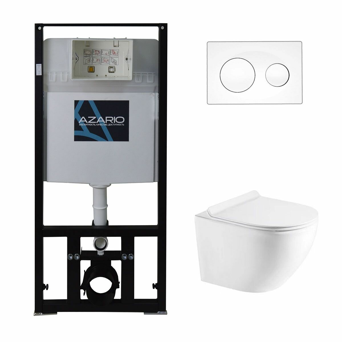 Сет: AZARIO инсталляция + унитаз Gloria с сиденьем микролифт+ клавиша 0012 белая, AZ-8010-1000+AZ-8200-0012+AZ-2003