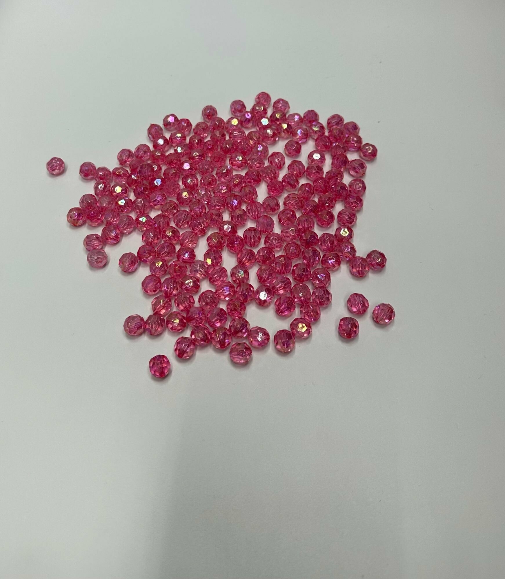 Бусины акриловые круглые, диам 10 мм, в уп.500 гр ( АВ ) розовый хамелеон.