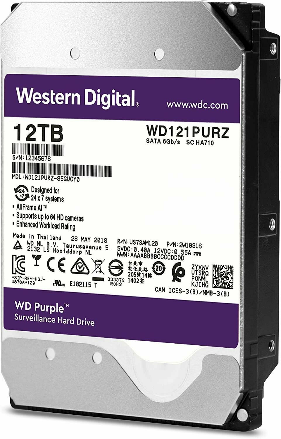 Внутренний жесткий диск Western Digital Б/У / WD PURPLE / для видеонаблюдения камер, 1 шт.