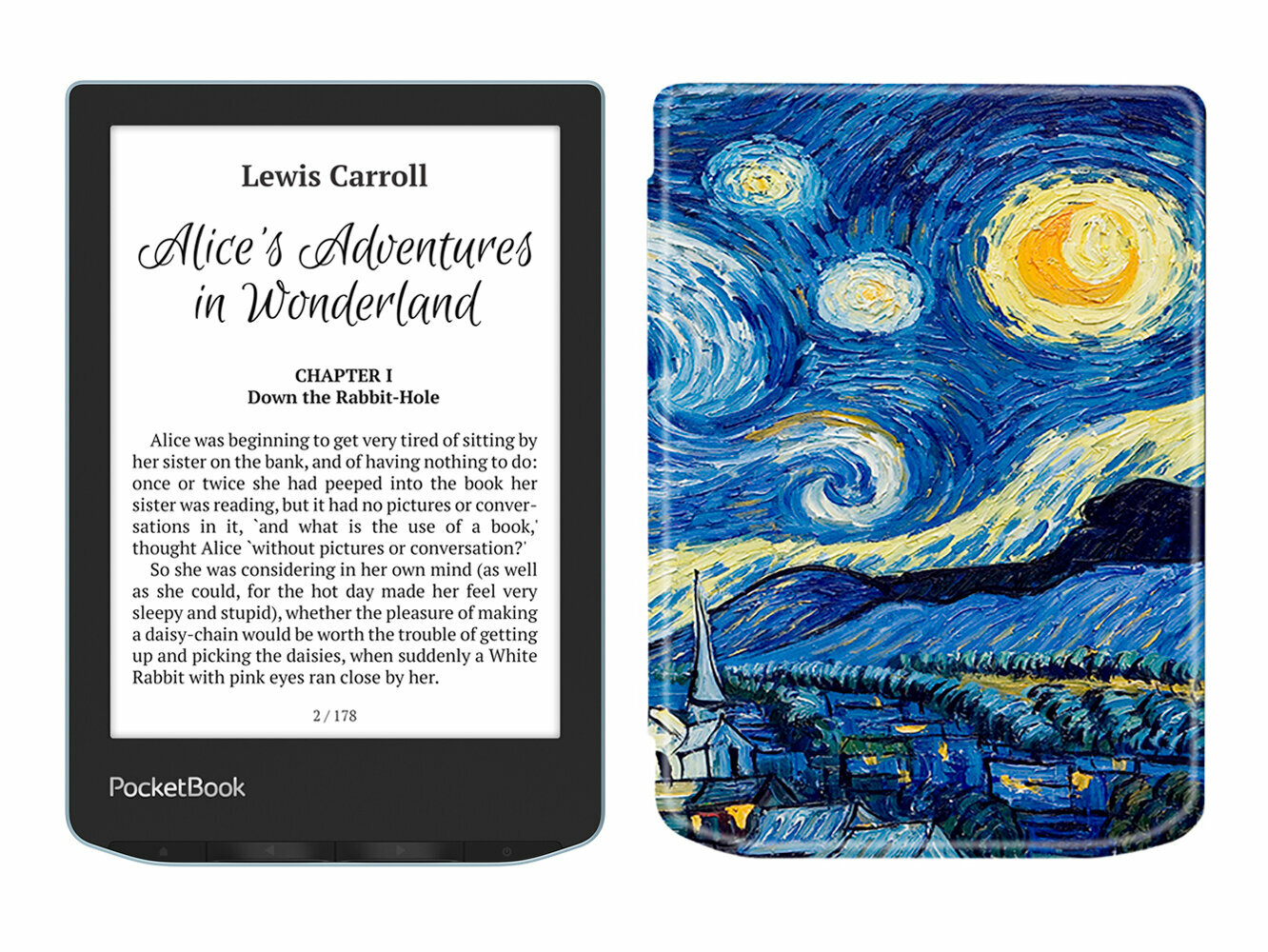 Электронная книга PocketBook 629 Verse Bright Blue, голубой с обложкой ReaderONE Van Gogh