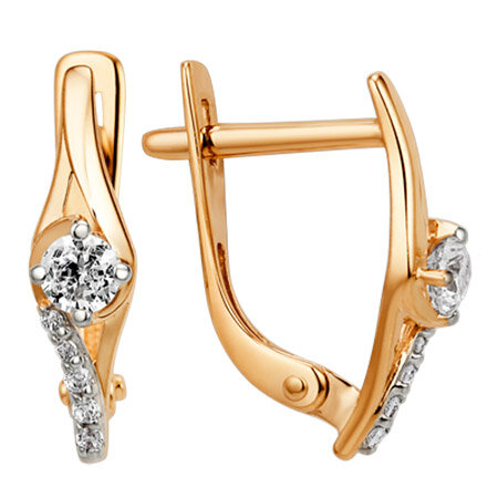Серьги, красное золото, 585 проба, фианит