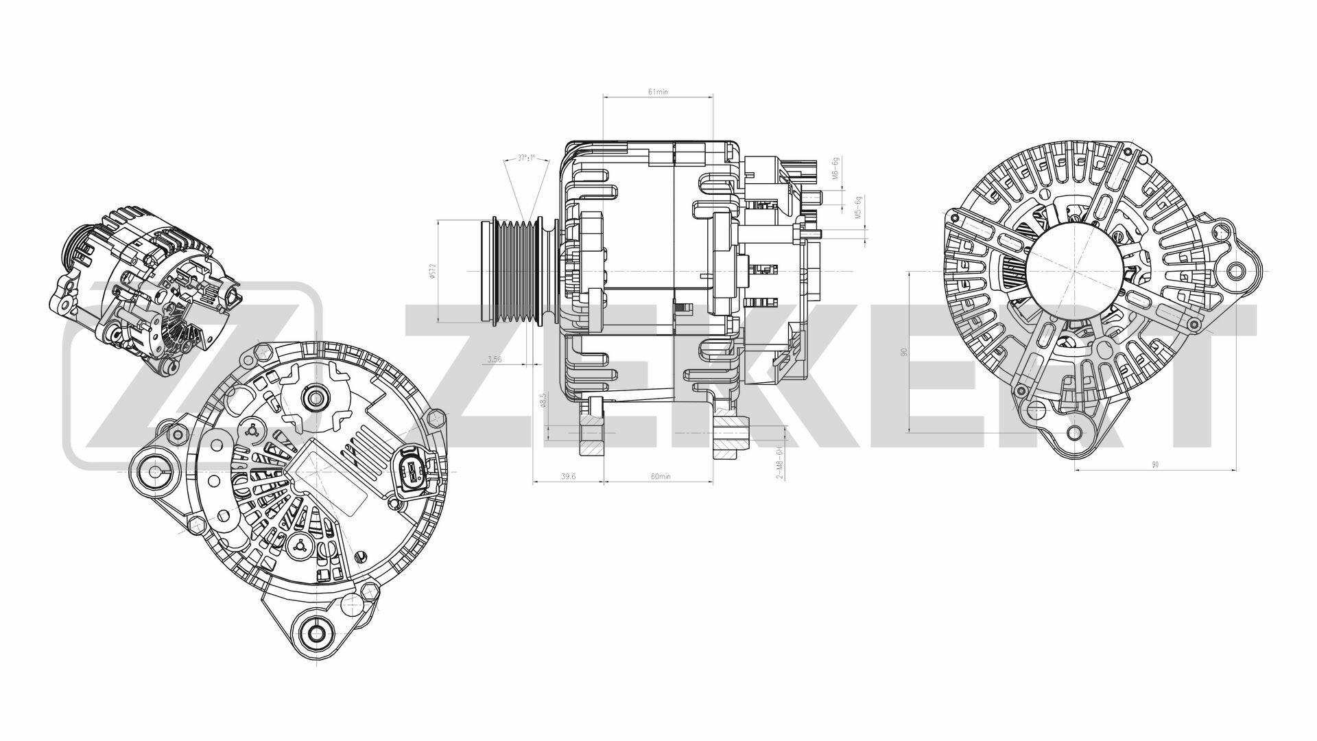 Генератор VW Passat B6 с 2005 года, Golf V с 2003 года, Transporter T5 с 2003 года, Multivan T5 с 2003 года, Audi A3 96-, Skoda Octavia (1Z3) с 2004 года