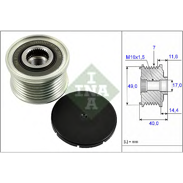 INA 535025410 (12317560990 / 153963 / 535025410) шкив генератора BMW (БМВ) x5 e70 3.0 si 07