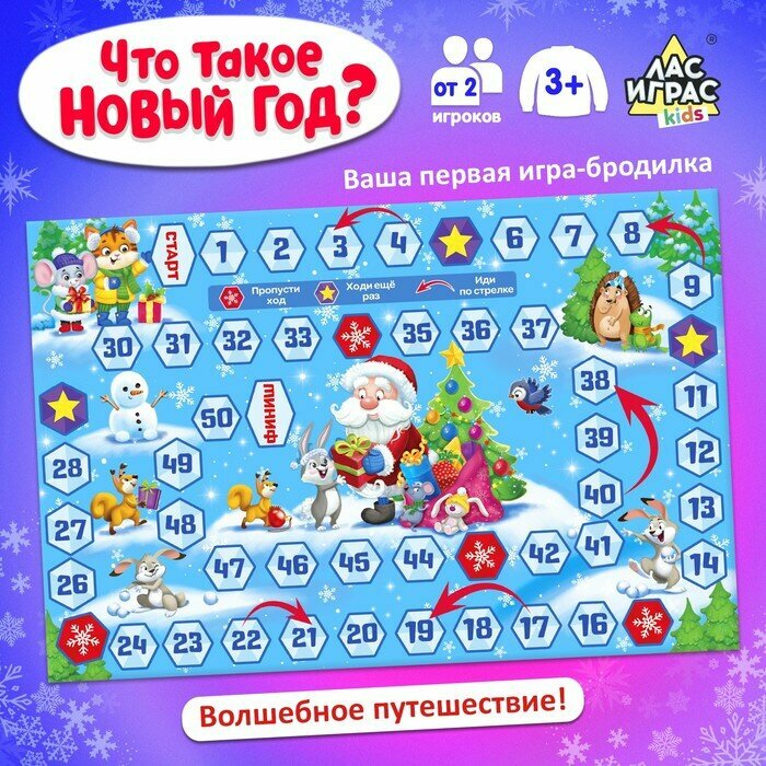 Новогодняя настольная игра Что такое Новый год, от 2 игроков, 3+, 2 шт.
