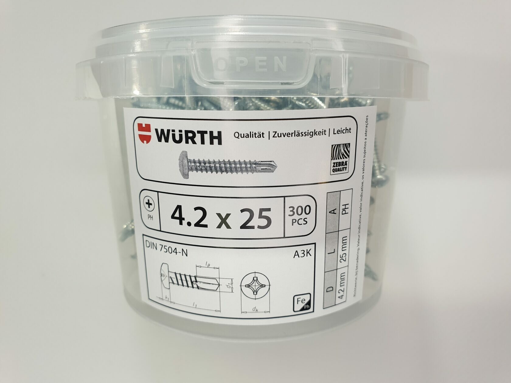 Саморез по металлу DIN 7504-N 4.2x25 (PH) (300 pcs) WURTH, Германия