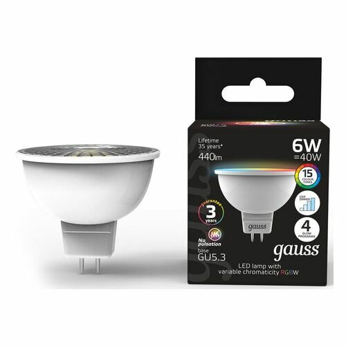 Лампа LED GAUSS GU5.3, софит, 6Вт, 101105406, одна шт.