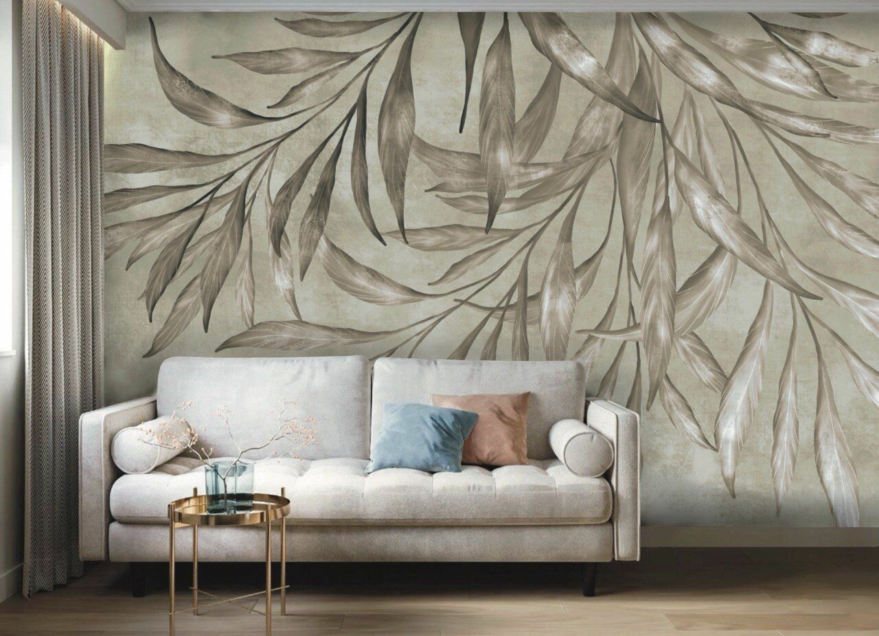 Фреска бесшовная "Каменная ива" бежевая текстура бетон (ширина 3100мм х длина 2000мм)