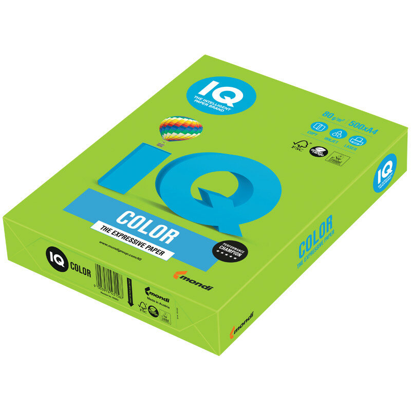 Бумага IQ "Color intensive" А4, 80г/м2, 500л. (ярко-зеленый), 083952