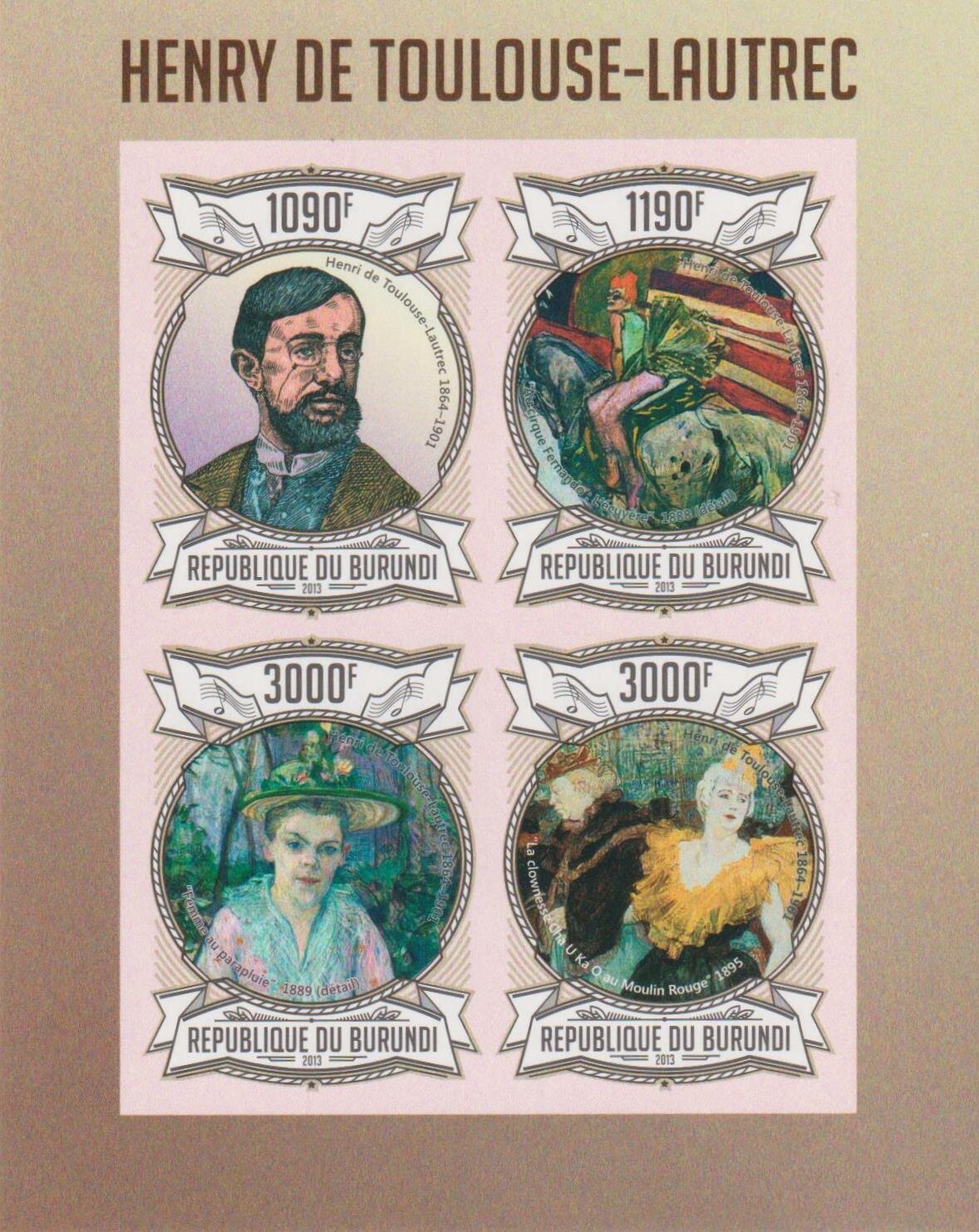 Почтовые марки Бурунди 2013г. "Анри де Тулуз - Лотрек" MNH