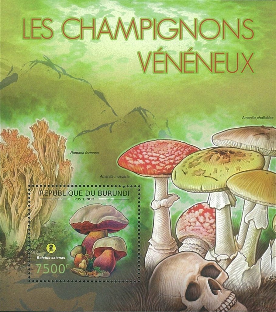 Почтовые марки Бурунди 2012г. "Ядовитые грибы" Грибы MNH