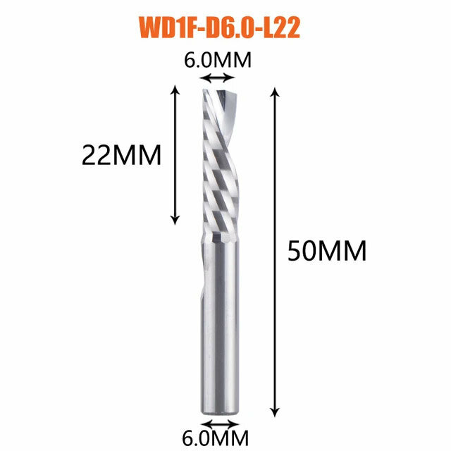 Dreanique спиральная однозаходная фреза стружка вниз для чпу станка (6х22х50х6) WD1F-D6.0-L22 11371