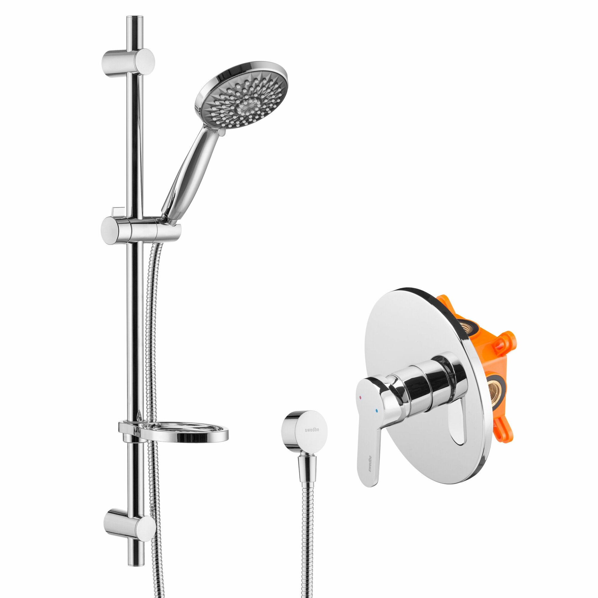 Душевой комплект со встраиваемым смесителем Swedbe с монтажным боксом