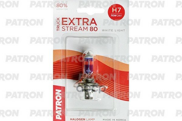 Лампа H7 24V 70W 3500K Truck Extra Stream 80, блистер 1шт (+80% яркости, белый свет, +40м светового потока) Сделано в Корее P.