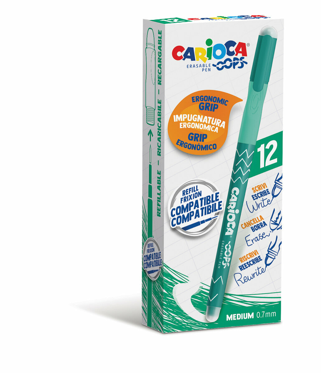 Ручка стираемая гелевая 12 шт. "Carioca" "OOPS" d 0.7 мм 0.7 мм 43039/04 цвет чернил: зелёный