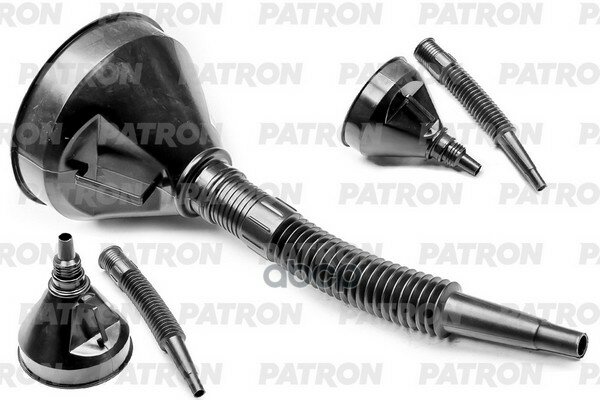 Воронка пластмассовая с гибким шлангом и латунной сеткой, черная PATRON арт. P-83000