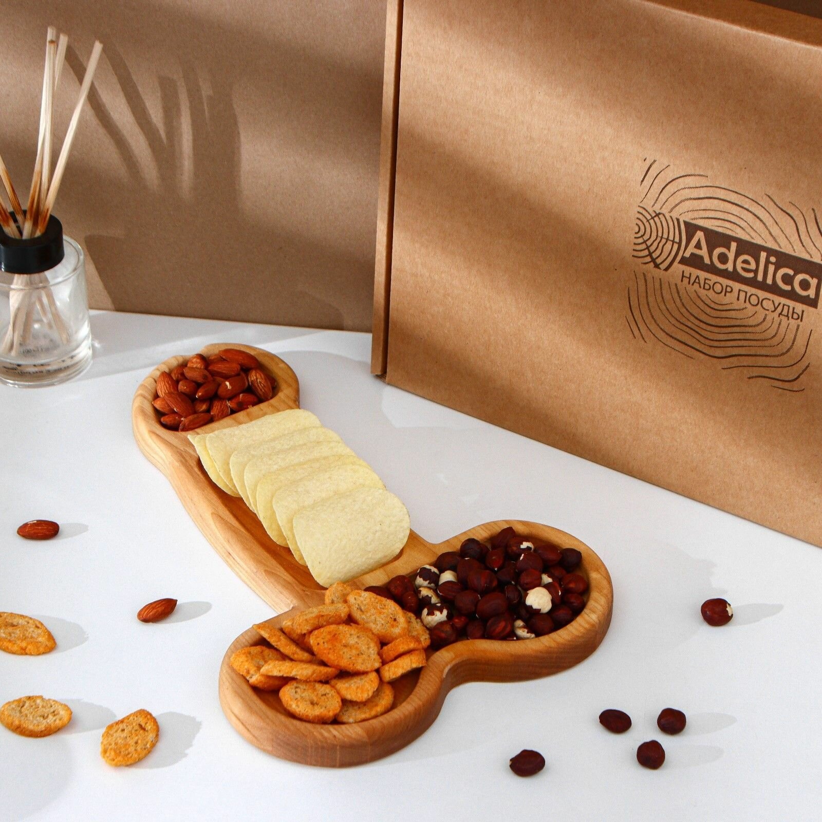 Блюдо деревянное для подачи XL , в подарочной коробке, береза, 32,5 20 1,7 см