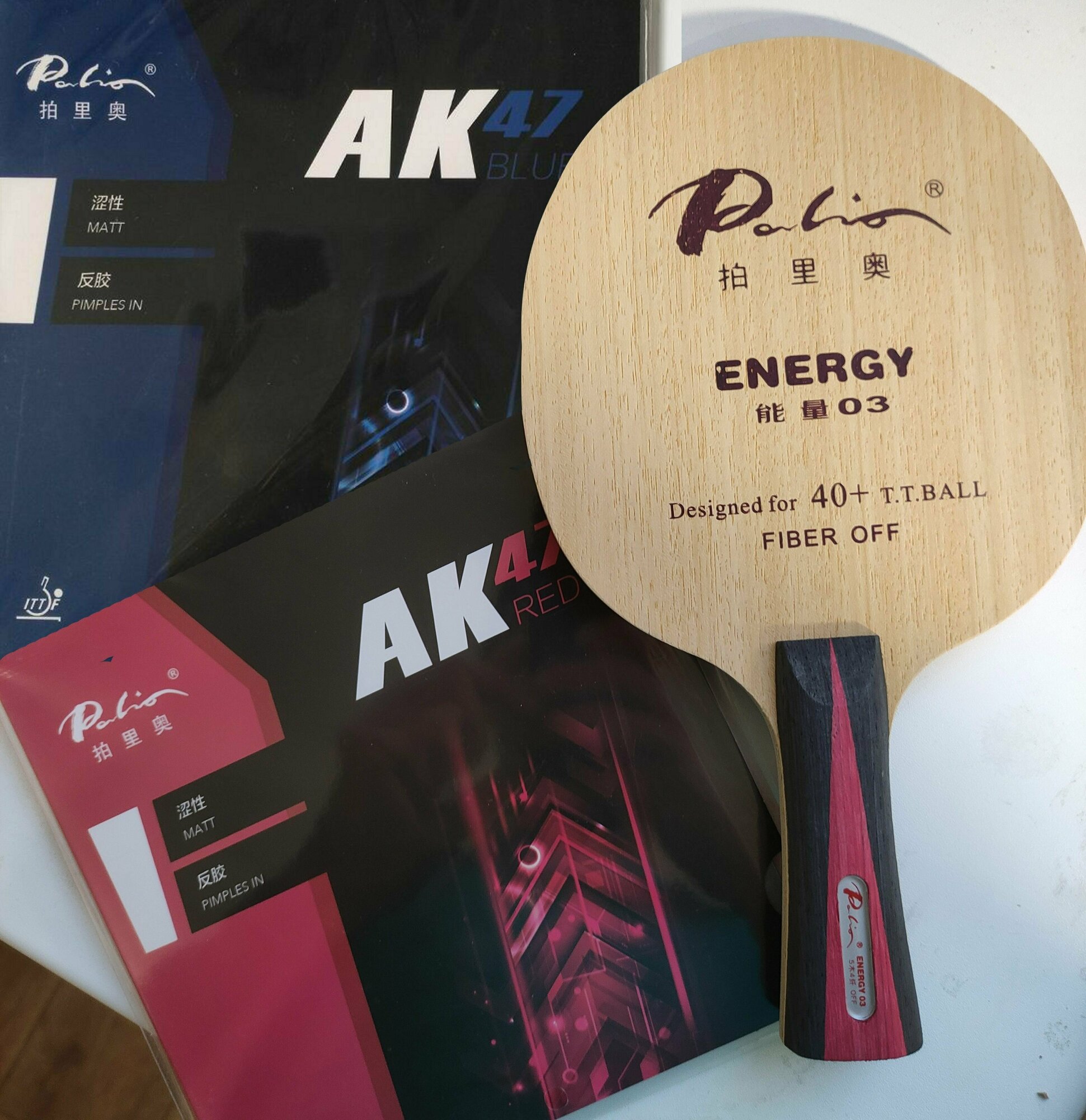 Ракетка для настольного тенниса ручная сборка / Palio energy 03 + AK47 red + AK 47 blue