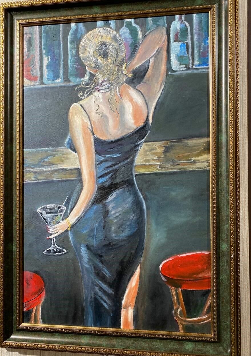 Картина в раме. Миляева Нина. "Искушение". Холст, масло, 80x50. Авторская живопись.