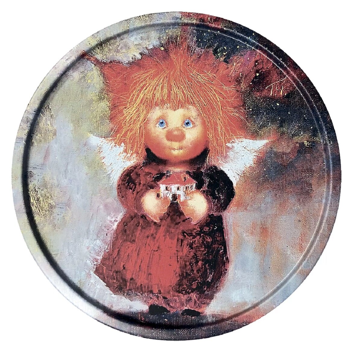 Поднос "Ангел охраняющий дом", Gala, дизайн Г. Ю. Чувиляева, металл, коричневый, 20 см PD049