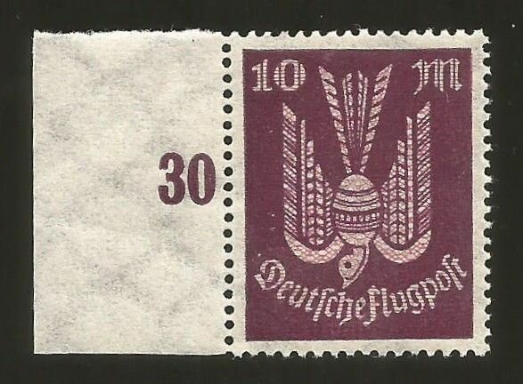 Почтовая марка Германская империя Рейх номинал 10 рейхсмарок 1923 г. в. Серия: Авиапочта. Подлинная марка.