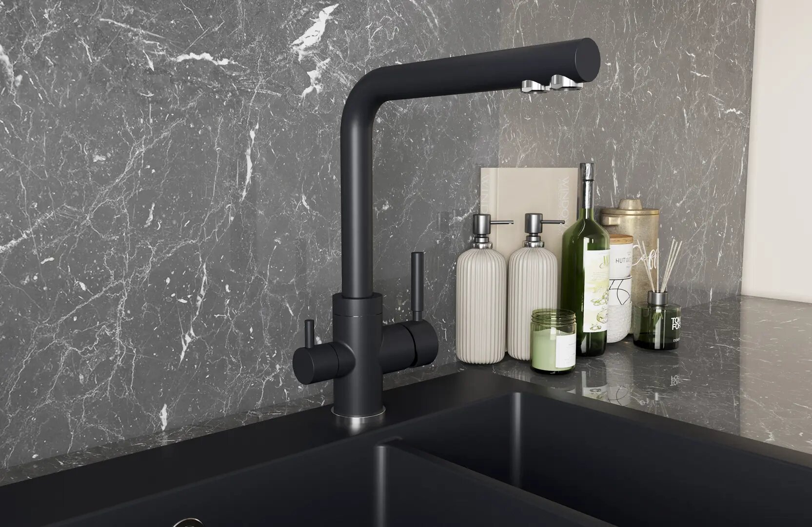 Смеситель кухонный Delinia Луза высота 34.7 см цвет черный