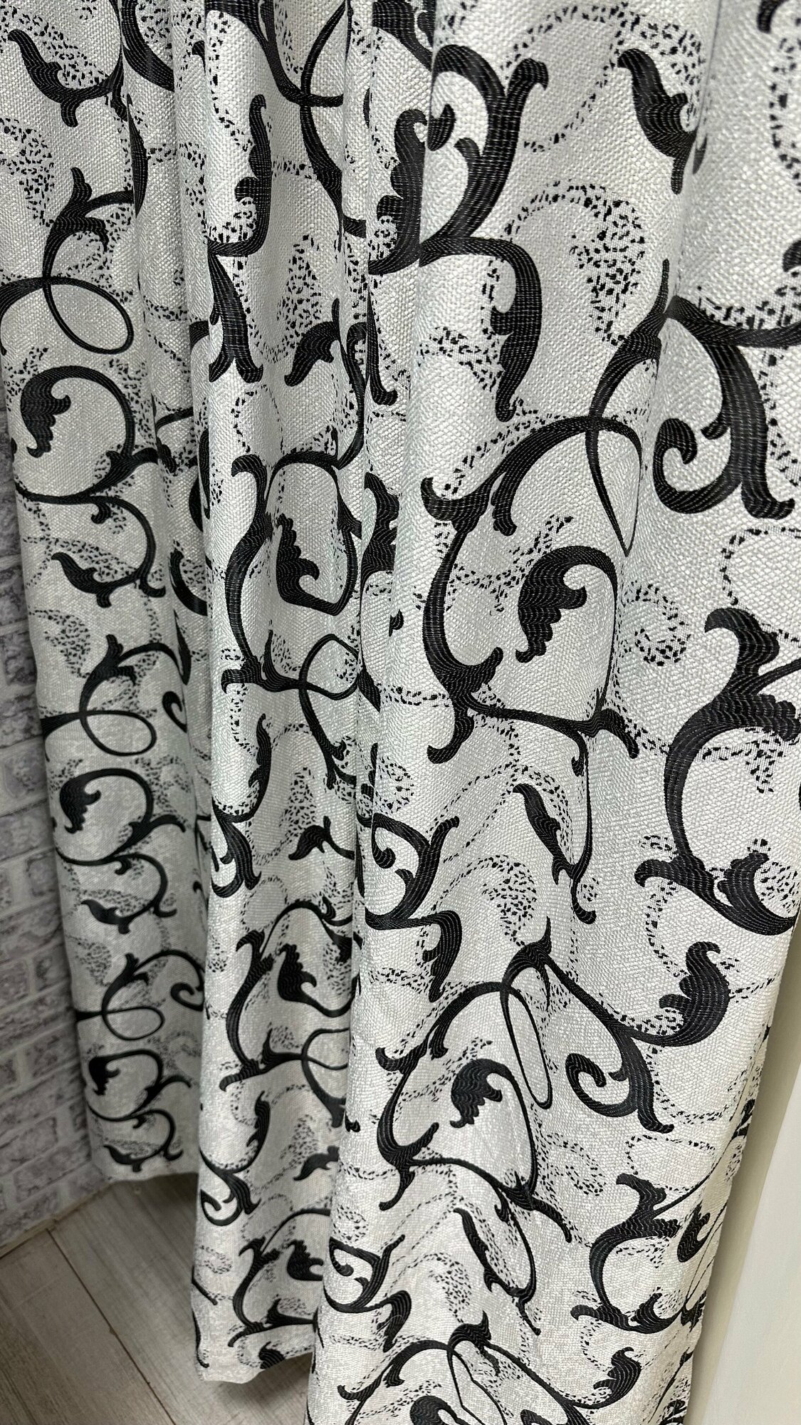 Портьеры лен рогожка светло серые с черным, ширина 4м, высота 2,7м