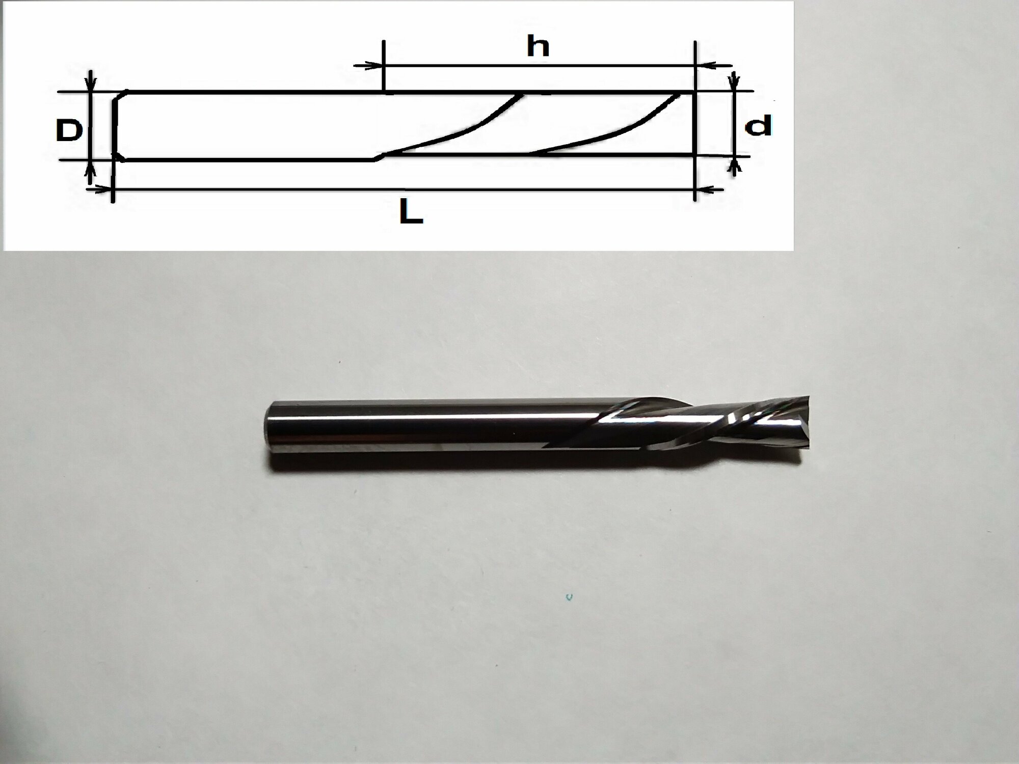 Спиральная двухзаходная фреза SZX412, d-4/ h-12/ D-4/ L-50. A series (с удалением стружки в низ) для ЧПУ станка