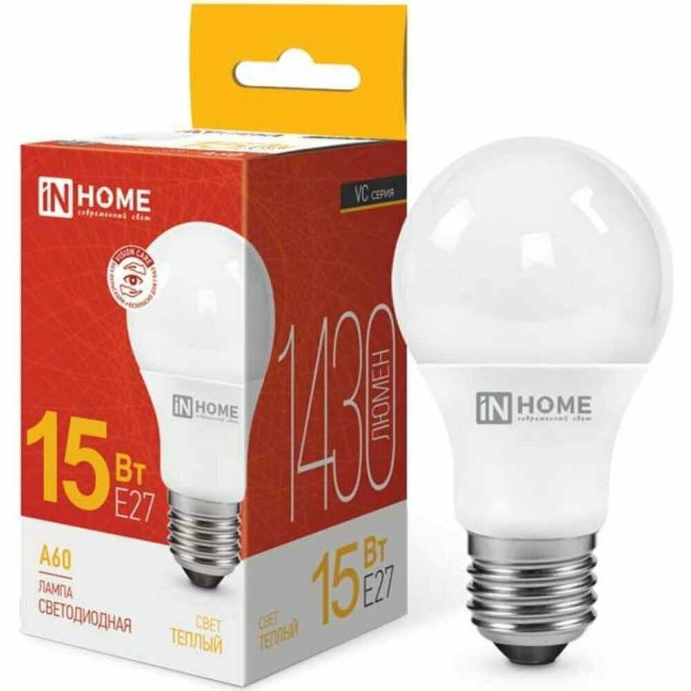 Светодиодная лампа IN HOME LED-A60-VC 15Вт 230В Е27 3000К 1430Лм 4690612020266